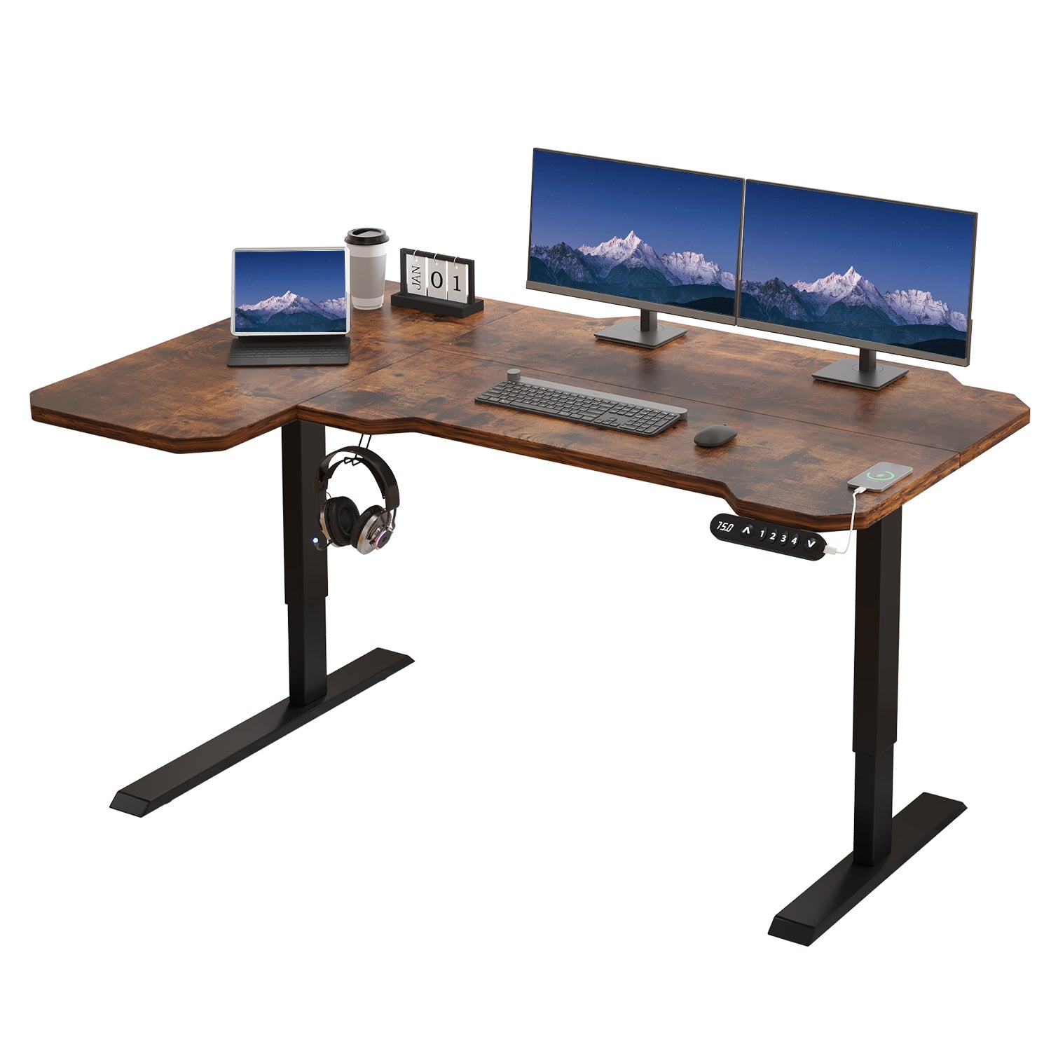 Standing Desk Adjustable Electric L-Shaped for Home & Office